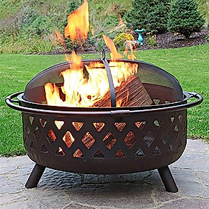LEAYAN Garden Fire Pit Portable Grill Barbecue Rack 2-in-1 Outdoor Fire Pits Outdoor Fire Tables, 29.5in Heavy Duty Steel BBQ Grill Fire Pit Bowl with Cover BBQ Cooking for Camping B