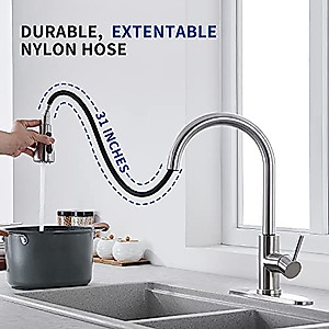 GASIA Kitchen Faucet,Faucet for Kitchen Sink,Kitchen Faucet with Sprayer,Brushed Stainless Steel Sink Faucet