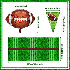 8 Pieces Football Theme Party Disposable Football Tablecloth Plastic Football Banner Football Foil Balloons Set, Football Party Balloons for Birthday Sport Football Themed Party Decoration Supplies