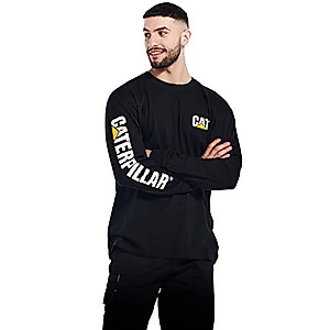 Caterpillar Men's Trademark Banner Long Sleeve Tee Shirts with Center Back Neck Wire Management Loop and CAT Logo, Black, X Large