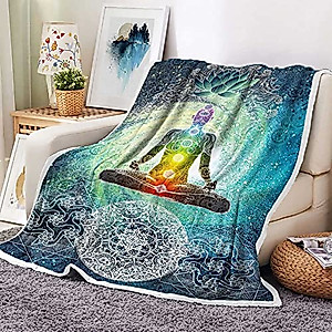 Chakra Chunky Throw Blanket for Couch Bedroom Bedding Decor Office, Seven Chakra Yoga Meditation Zen Hippie Lotus Spiritual Soft Thick Flannel Bed Blanket Decorations (640 Grams 50X60 Inches)