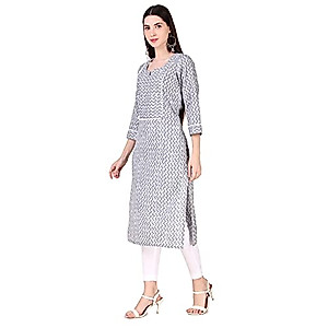 ladyline Traditional Printed 100% Cotton Kurtis for Women with Lace work Tunic Top (CPK LLJP) (46/Gray)