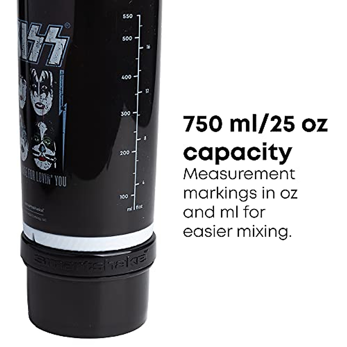 Smartshake Revive KISS Shaker Bottles for Protein Mixes 25 oz – Shaker Cup Workout Smart Shaker Bottles With Storage for Powder + Protein Shakes, Rock Band Collection