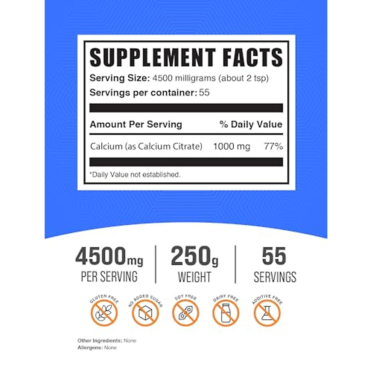 BulkSupplements.com Calcium Citrate Powder - Calcium Citrate Supplement, Calcium Citrate 1000mg - Gluten Free, 4500mg (1000mg Calcium) per Serving, 250g (8.8 oz) (Pack of 1)