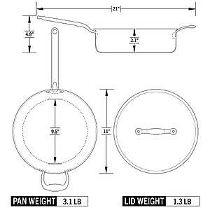 Heritage Steel x Eater 4 Quart Sauté Pan | Made in USA | 5-Ply Fully Clad Stainless Steel Saute Pan | Stay Cool Handle | Non Toxic Induction Pan