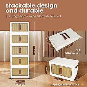 Rodoangrup 5 Tier23Quart Folding Organizer with Wheels and Lid, Stackable Plastic Organizers, Closet Organizers and Storage Bins for Bedroom, Den, Office and Dorm Room Organization