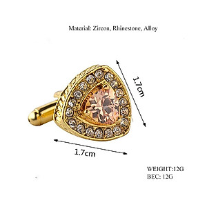 V & L Crystal Cuff links – Fancy Unique Elegant Sparkling Luxury Gem Stone Cufflinks for men in Triangle - Perfect for Wedding, Formal, Suit, Business and Groom Cufflink (Gold)