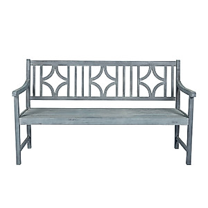 JONATHAN Y BNH100B Sloane 59.1" 3-Seat Ogee Diamond-Back 600-Lbs Support Acacia Wood Outdoor Garden Patio Bench for Garden, Lawn, Backyard, Pool, Deck, Beach, Firepit, Gray