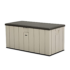Lifetime 60254 Heavy-Duty Outdoor Storage Deck Box, 150 Gallon, Desert Sand/Brown & Master Lock 140DLH Padlock, 1 Pack, Bronze/Silver