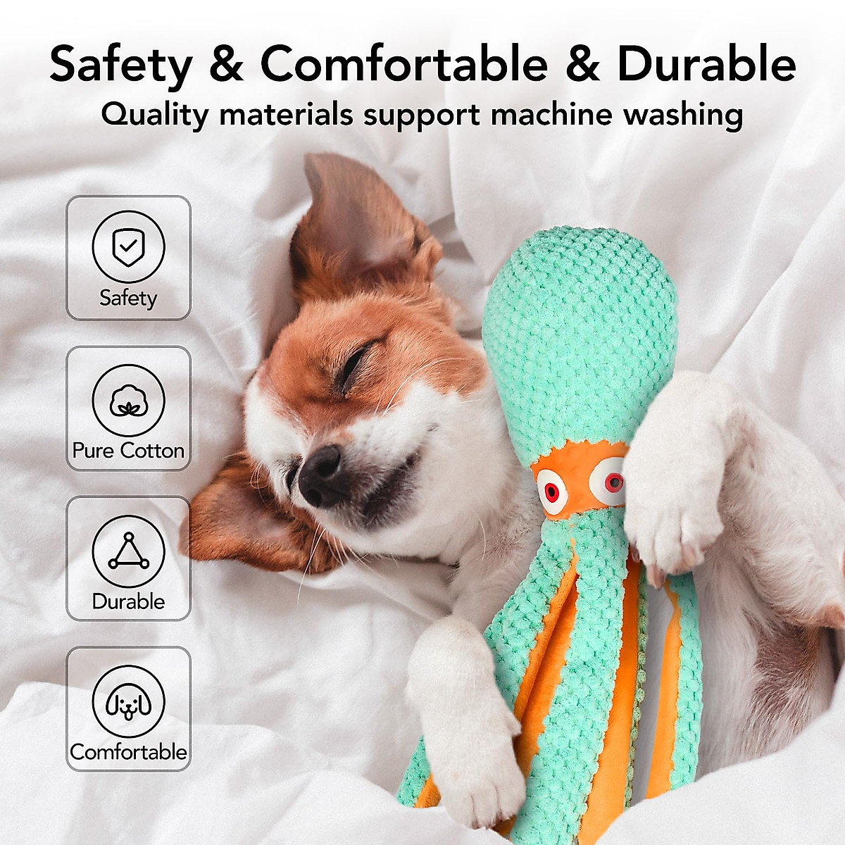 Wigglo Dogs Plush Toys, Squeaky Octopus Dog Stuffed Toys, Durable Dog Chew Toys for Puppy Small Medium Large Boredom Dogs Interactive, Tug-of-war, Stimulating, Teething (Green)