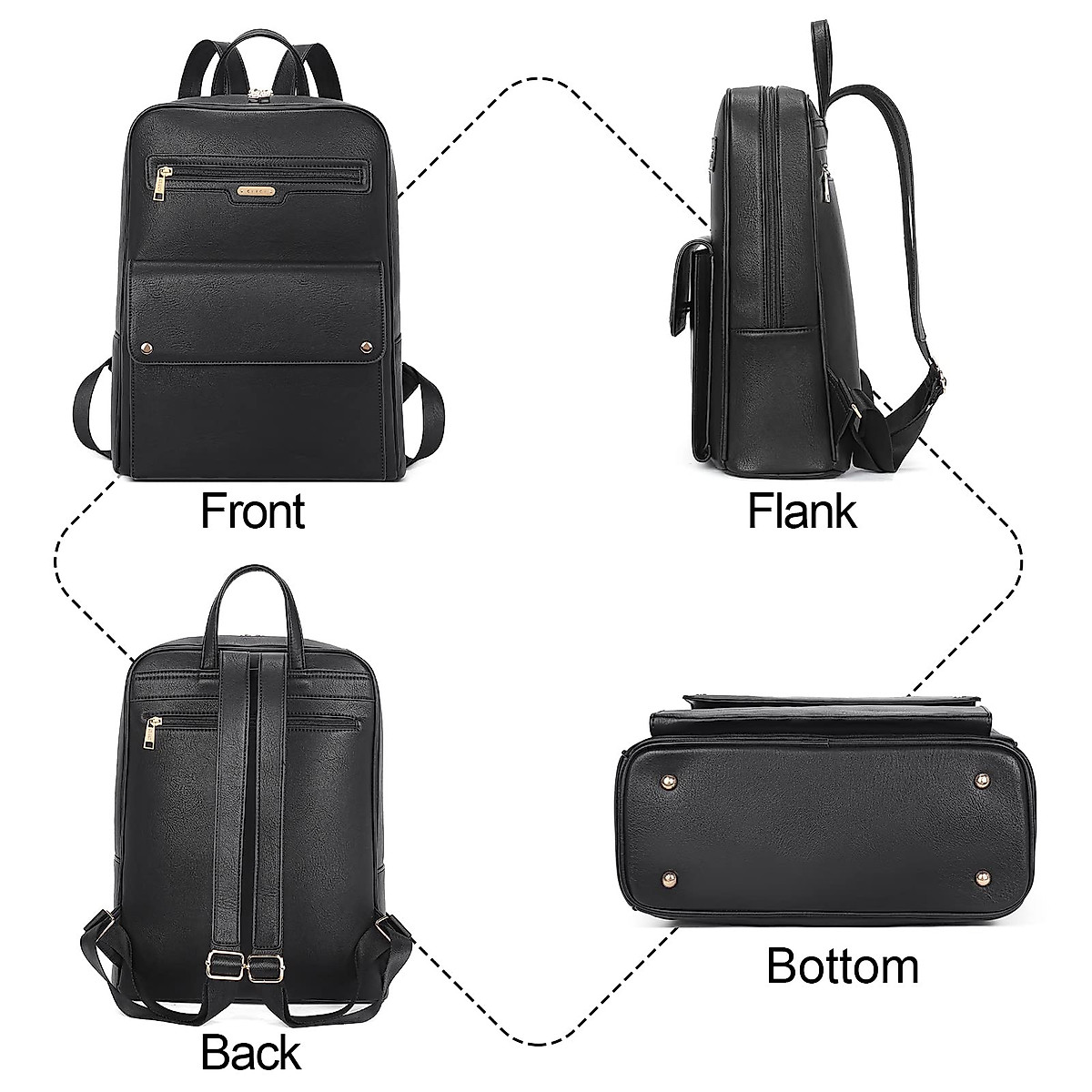 CLUCI Women Leather Laptop Backpack Durable College School Computer Bag Gifts for Women Fits 15.6 Inch Notebook Black