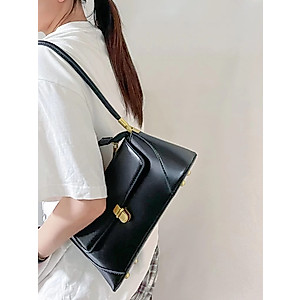 Women Black Shoulder Bags Vintage Handbag Retro Classic Small Purse 90s Buckle Closure