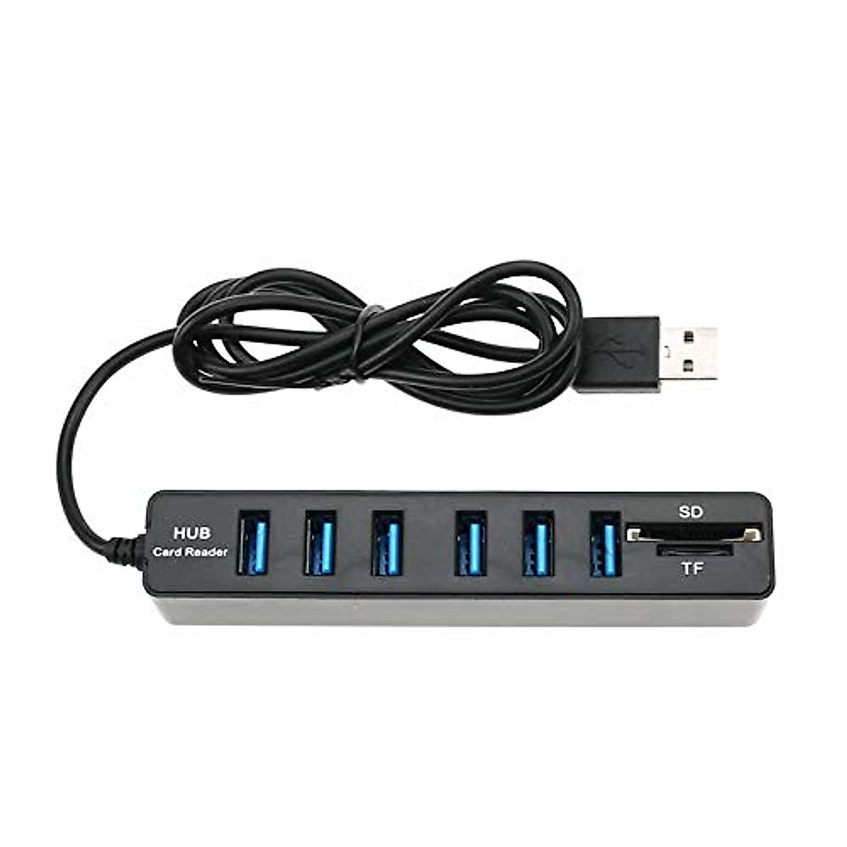 Lysee Data Cables - YuXi USB Hub 2.0 Multi USB 2.0 Hub USB Splitter High Speed 6 Ports Hab TF SD Card Reader All in One for PC Computer Accessories - (Color: Black)