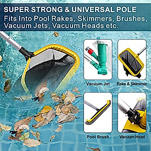 POOLAZA Pool Pole Dual-Handle, Anodized Aluminum Pool Skimmer Pole, Detachable & Telescopic Pool Pole (15Ft)