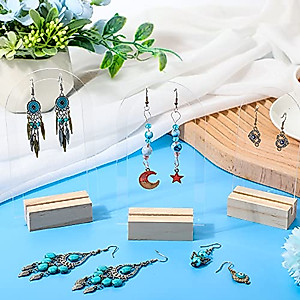 Yulejo 48 Pieces Acrylic Earring Display Stand Jewelry Retail Holder Arch Acrylic Earring Holder Solid Hollow Acrylic Sign Stand Jewelry Displays with Wooden Bases for Studs Dangle Earrings