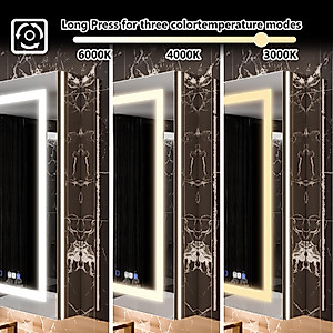 24 x 36 Lighted Medicine Cabinet with Mirror, Front & Backlit led Medicine Cabinet, Clock Temp Display, Defog,10x Magnifier, 3 Colors Temper Dimmable, Surface or Recessed Mount, Hinge on The Right