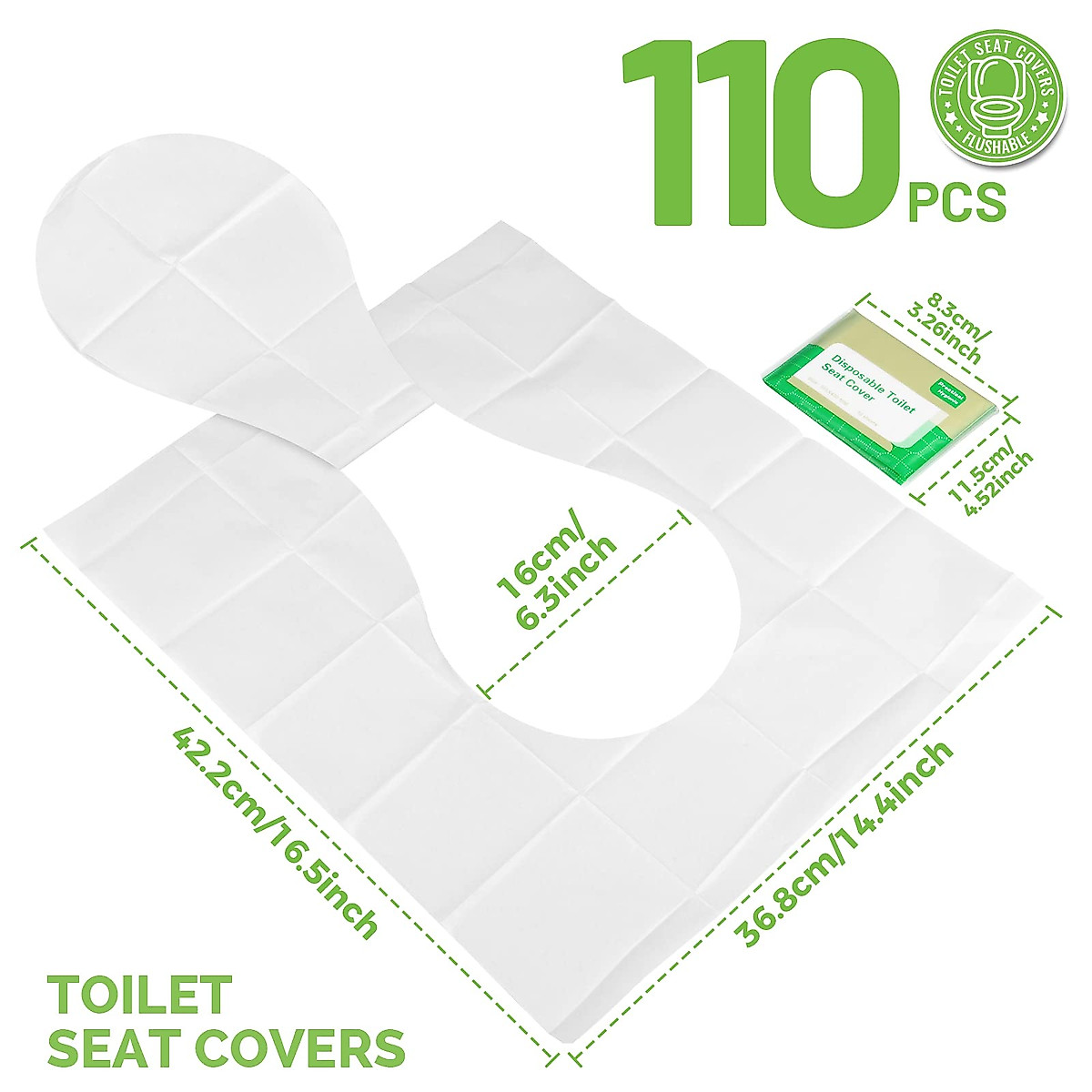YGDZ Toilet Seat Covers Disposable, 110pcs Flushable Travel Disposable Toilet Seat Covers for Adults Kids Potty Training, Travel Essential Accessories for Airplane, Road Trips, Camping