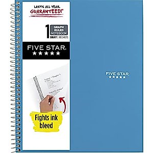 Five Star Spiral Notebook, 1-Subject, Graph Ruled Paper, 11" x 8-1/2", 100 Sheets, Teal Blue (06190AA4)