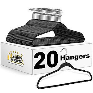Quality Hangers Clothes Hangers 20 Pack - Non-Velvet Plastic Hangers for Clothes - Heavy Duty Coat Hanger Set - Space-Saving Closet Hangers with Black Swivel Hooks - Functional Non-Flocked Hangers