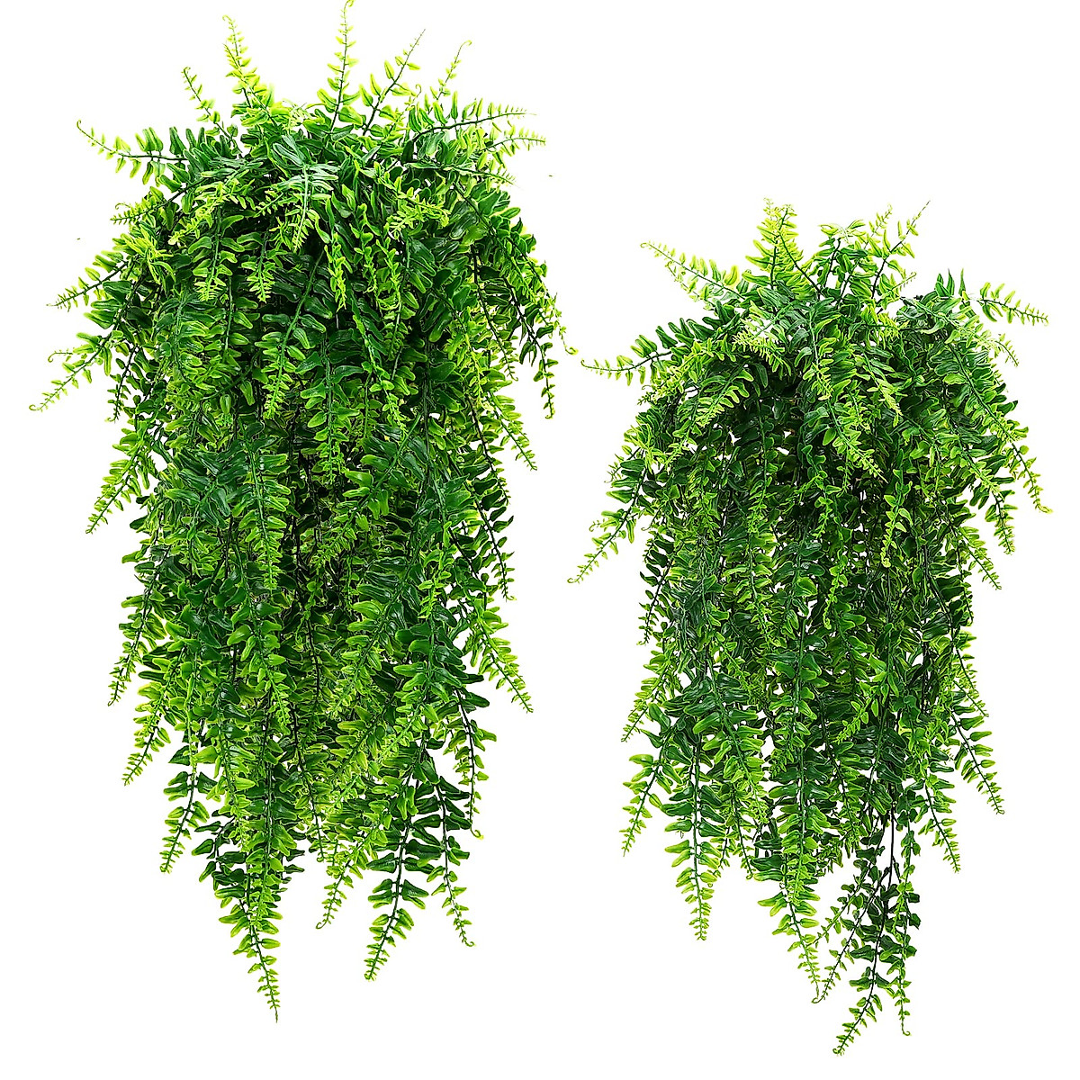GBESTWOOW Fake Fern Artificial Hanging Ferns Outdoor Faux Hanging Greenery Plant Indoor UV Resistant Plastic Plants for Wall, Wedding Party, Holiday Decor-2Pcs
