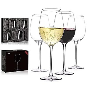 JBHO Hand Blown Italian Style Crystal White or Red Wine Glasses - Gift Packaging for Any Occasion - Lead-Free Premium Crystal Clear Glass - Set of 4-18 Ounce
