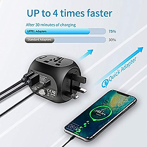 UPPEL Universal Travel Adapter Power Adapter All in One European Adapter Travel Converter with QC3.0&USB&Type-C Port Function Charger,Universal Plug Adapter Used in UK/US/EU AU/Asia(200 Countries)