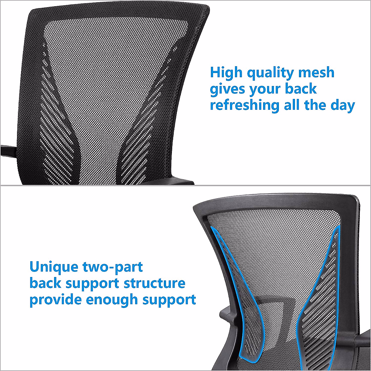 KaiMeng Office Ergonomic Mesh Computer Chairs Lumbar Support Mid Back Study Desk Chair Small Modern Task Chair Cheap Adjustable Swivel, Black