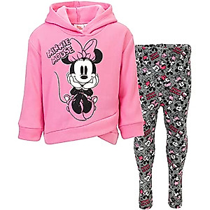 Disney Minnie Mouse Little Girls Crossover Fleece Hoodie and Leggings Outfit Set Pink Glitter 7-8