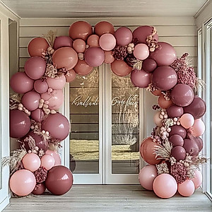 Pink Balloon Garland - Dusty Rose Pink Balloons Mauve Balloon Arch Double Stuffed Balloons For Boho Birthday Baby Shower Bachelorette Bridal Shower Party Decorations