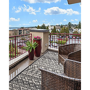 Outdoor Rug Carpet 6x9 ft, Flatweave Textured Outdoor Patio Rug Non Slip Indoor Outdoor Rugs with Rubber Particles Backing Boho Outdoor Area Rug for Patio Deck Front Porch Backyard Balcony
