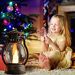 Halloween Lanterns Decorations, Retro Flickering LED Candle for Outdoor Patio Yards, Festive Decorative Desktop LED Centerpiece Lantern Red Bronze Flickering Light