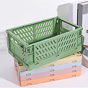 Hefddehy Collapsible Crate Plastic Folding Storage Box Basket Utility Cosmetic Container Pink