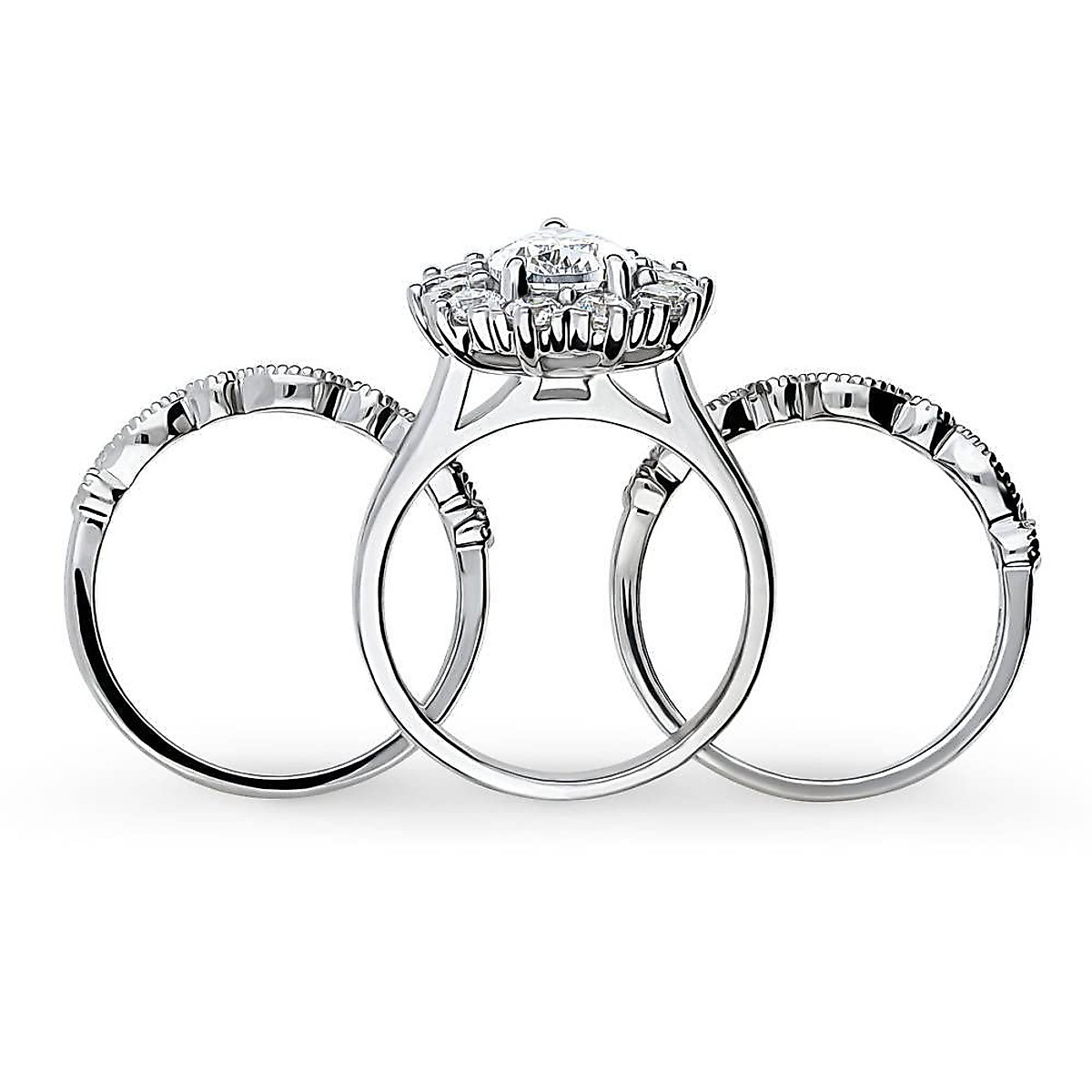 BERRICLE Sterling Silver Halo Wedding Engagement Rings Pear Cut Cubic Zirconia CZ Ring Set for Women, Rhodium Plated Size 8