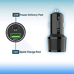 Fast Car Charger, USB C Car Charger 38W Car Charger Adapter PD3.0&QC3.0 with 2Pack Lightning Cable Quick Car Charging Compatible with iPhone 14 Pro Max/14 Plus/13 Pro Max/12