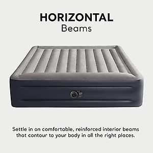 Intex Dura Beam Plus Deluxe Raised Pillow Inflatable Blow Up Portable Firm Air Mattress with Built-in Internal Air Pump, King-Sized Bed
