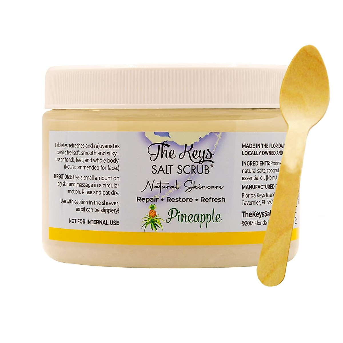 The Keys Exfoliating Sea Salt Body Scrub - Organic Body Scrub with Pure Florida Sea Salt, Ideal Salt Scrub for Hands, Feet, Bikini Area, and Travel Size Body Scrub for Men & Women, Pineapple, 12 oz.