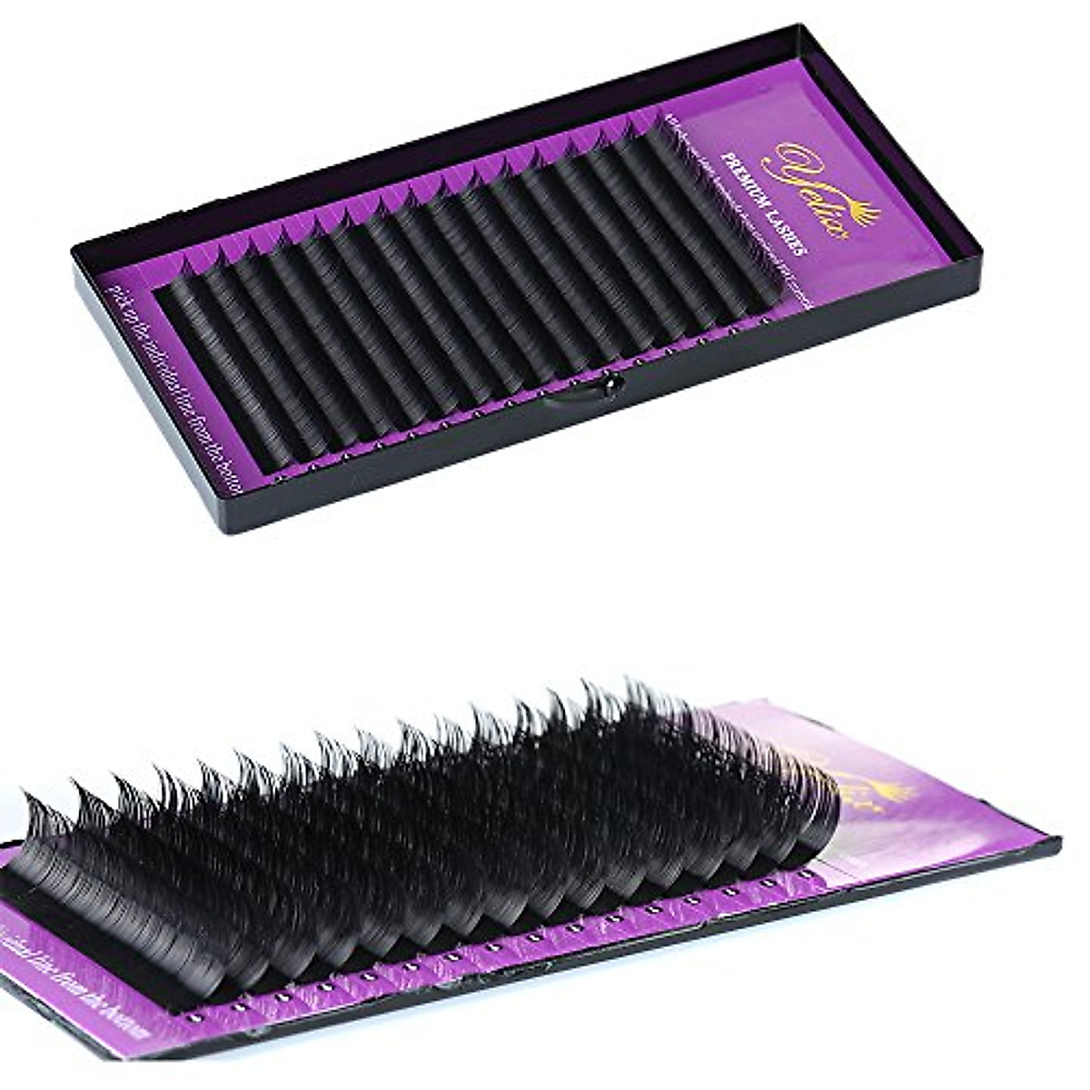 Black False Eyelashes Extensions Makeup Mink Eyelash Single Length Fake Individual Eye Lash 100% Handmade for Professional Use (D Curl 0.05mm Thickness 14mm Length)
