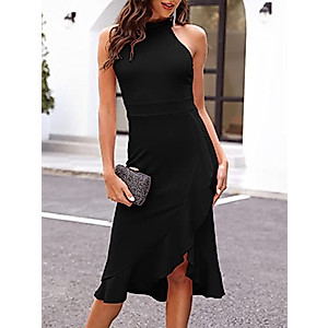 MEROKEETY Women's Sexy Halter Neck Sleeveless Evening Dress Slim Split Mermaid Prom Dresses,Black,XL