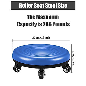 Lanstics Low Roller Seat Wheel Stool Chair PU Leather Rolling Stool Seats on Wheels for Home Office Fitness Round Roller Seat Stool (Blue)