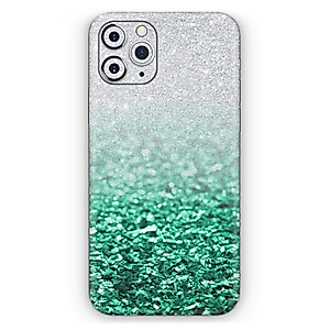 Design Skinz Aqua Green & Silver Glimmer Fade - DesignSkinz Protective Vinyl Decal Wrap Skin Cover Compatible with The Apple iPhone 12 Pro (Full-Body, Screen Trim & Back Glass Skin)
