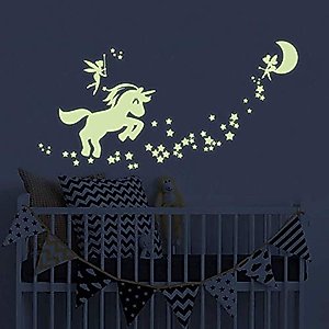 BENBO Wall Decals Glow in Dark Cute Horse Stars Fairytale Fairy Wall Stickers DIY Kids Girls Bedroom Home Nursery Room Wall Mural Decor