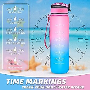 West Biking 32 oz Water Bottle with Time Marker and Straw, Motivational Water Bottles with Clean Brush, Leakproof & BPA Free, Drinking Sports Water Bottle for Fitness Gym Outdoor