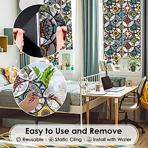 DKTIE Boho Chic Window Privacy Film with Installation Tools - Soften Light, Reduce UV Rays, Decorative Stained Glass Window Tinting Film for Home, Window Clings, 17.5 x 78.7Inch, Peacock Blue