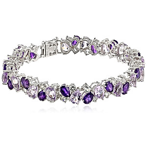 Amazon Essentials Sterling Silver Genuine Amethyst and White Topaz Tonal Gemstone Bracelet, 7.25" (previously Amazon Collection)
