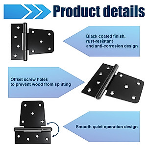 Heavy Duty Gate Hinges 6 Pack, Black Iron 3.5 Inch Door Hinges for Wood Shed Barn Door Fence Gate Swing Door (Screws Included)