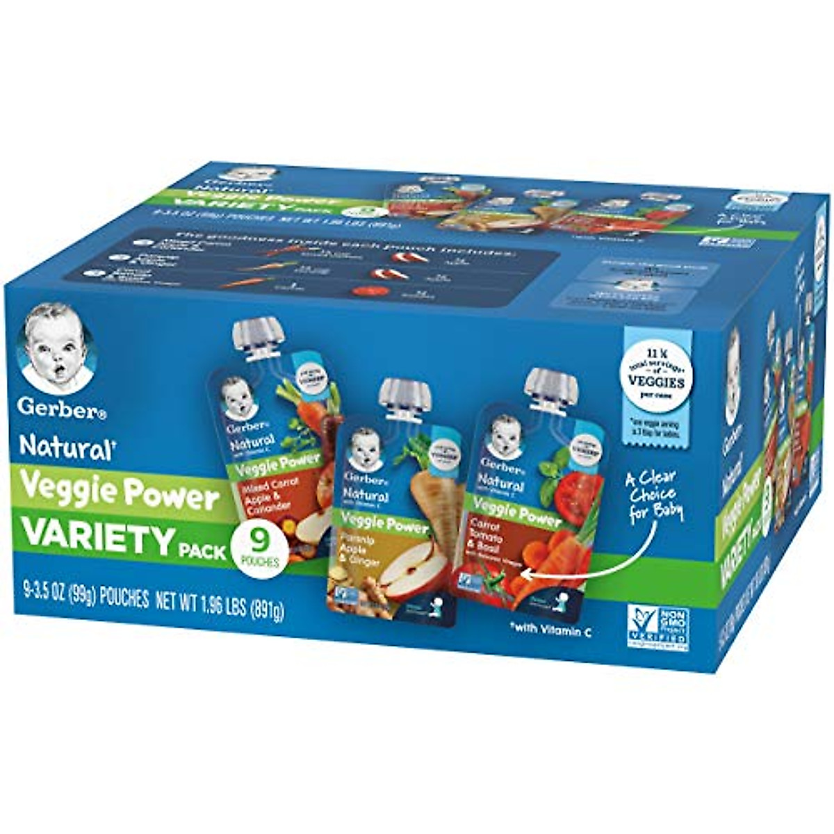Gerber Natural Veggie Power Baby Food Pouch Variety Pack, 1.96 LB