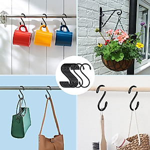 REUOMPE 12 Pack S Hooks for Hanging, 3.5 Inch Heavy Duty Metal S Hooks Non Slip Black S Hooks for Closet, Small Rubber Coated S Shape Hooks for Hanging Plants Jeans Clothes Pots Pans Cups Towels