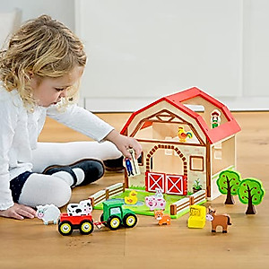 New Classic Toys Wooden Farm House Playset Educational Toys and Color Perception Toy for Preschool Age Toddlers Boys Girls, Multi Color, (10850)