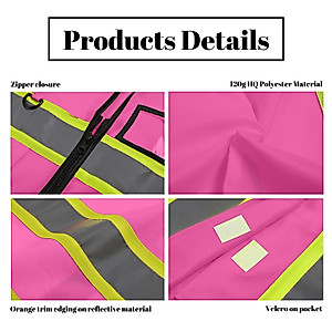 evershare Pink Safety Vest Reflective High Visibility with 5 Pockets and Zipper Class 2 for Men and Women Unisex Fluorescent Construction Security Volunteer Outdoor Traffic Workwear