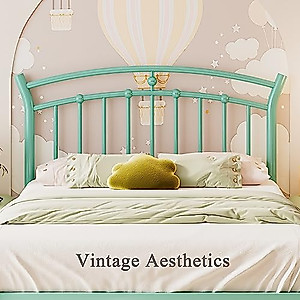 Feonase Twin Size Metal Platform Bed Frame with Retro Headboard, Hardened Steel Tube, 12" Under-Bed Storage, No Box Spring Needed, Easy Assembly, Mint Green